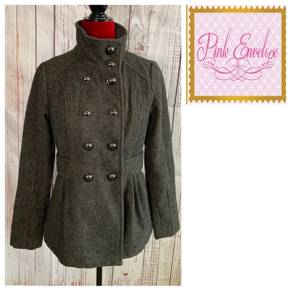 Pink Envelope | Jackets & Coats | Chocolate Brown Herringbone Peacoat ...
